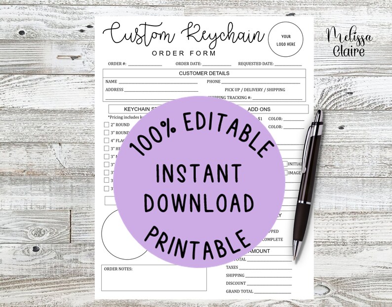 Editable Keychain Order Form Template Custom Keychain Form - Etsy