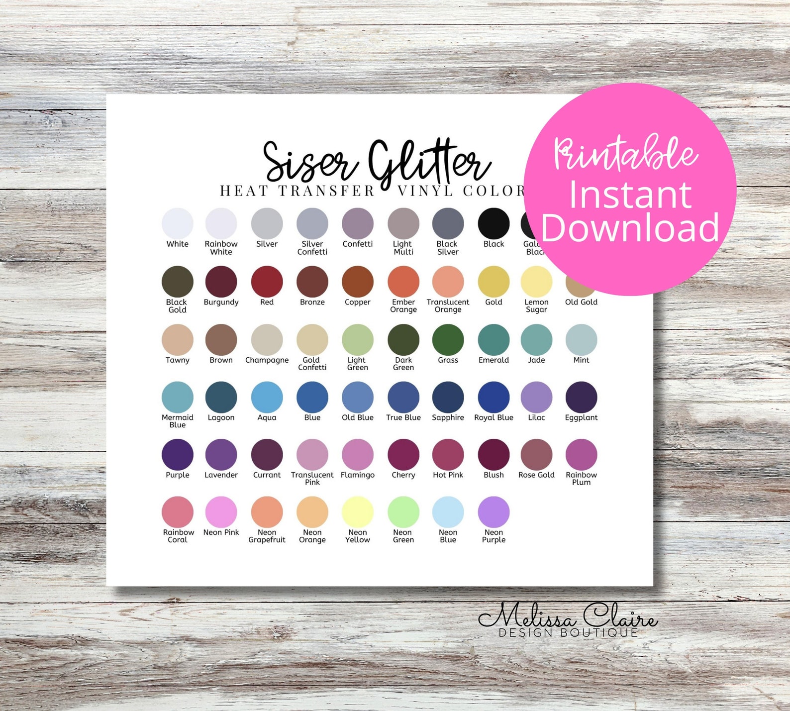 Vinyl Color Chart, Siser Glitter HTV Color Chart, Heat Transfer Color ...