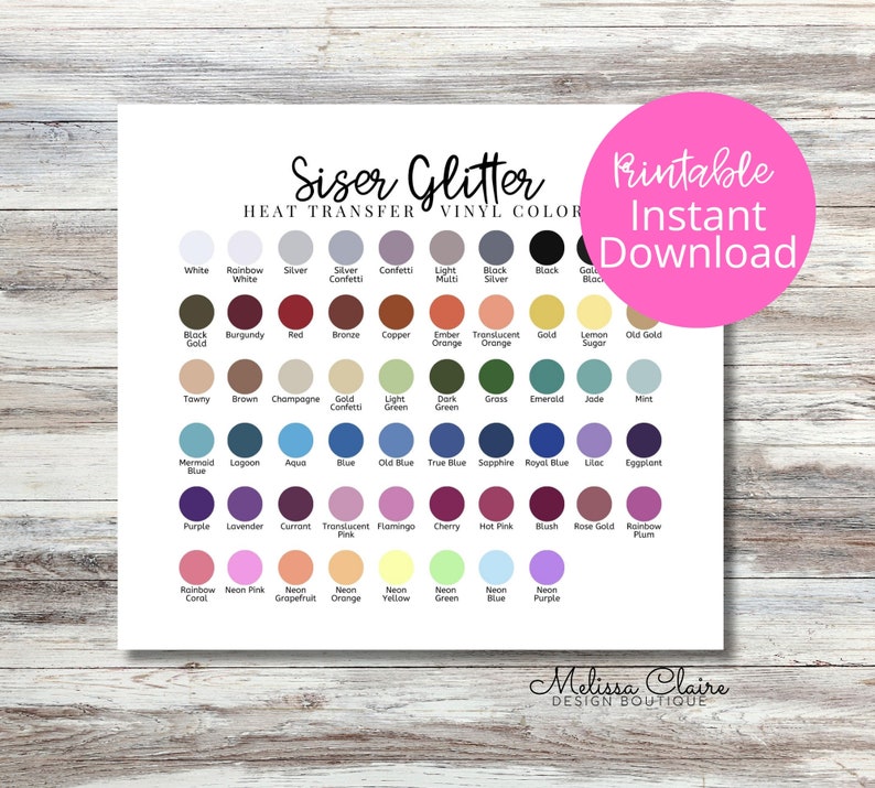 Vinyl Color Chart, Siser Glitter HTV Color Chart, Heat Transfer Color ...