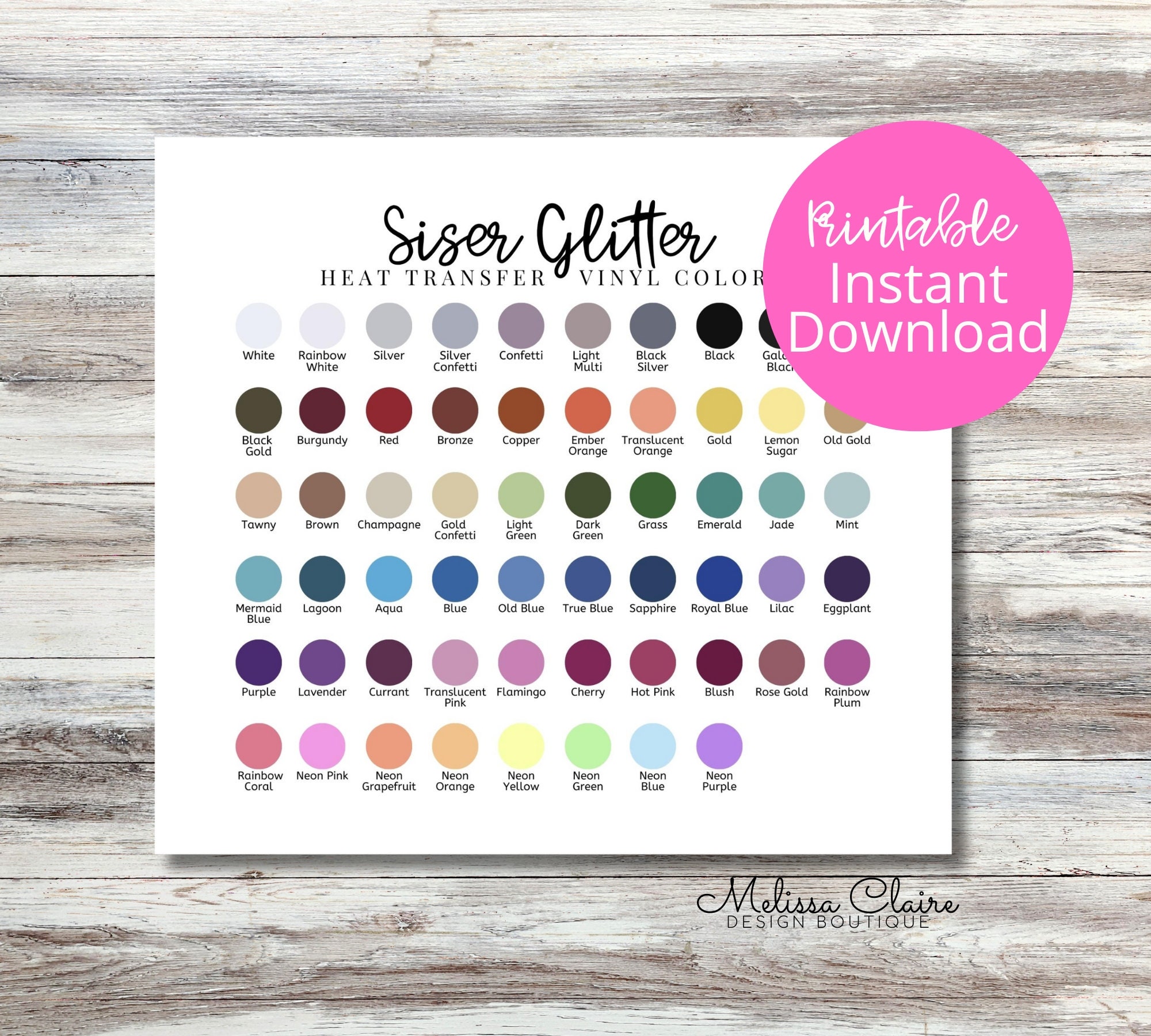 Vinyl Color Chart, Siser Glitter HTV Color Chart, Heat Transfer Color ...