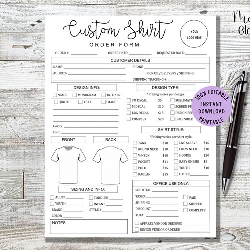 Editable Sublimation Tumbler Order Form Template Custom - Etsy