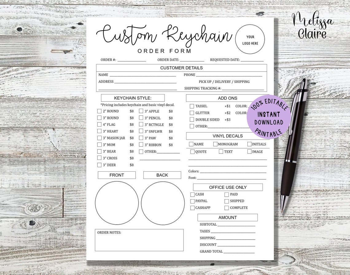 Editable Keychain Order Form Template Custom Keychain Form - Etsy