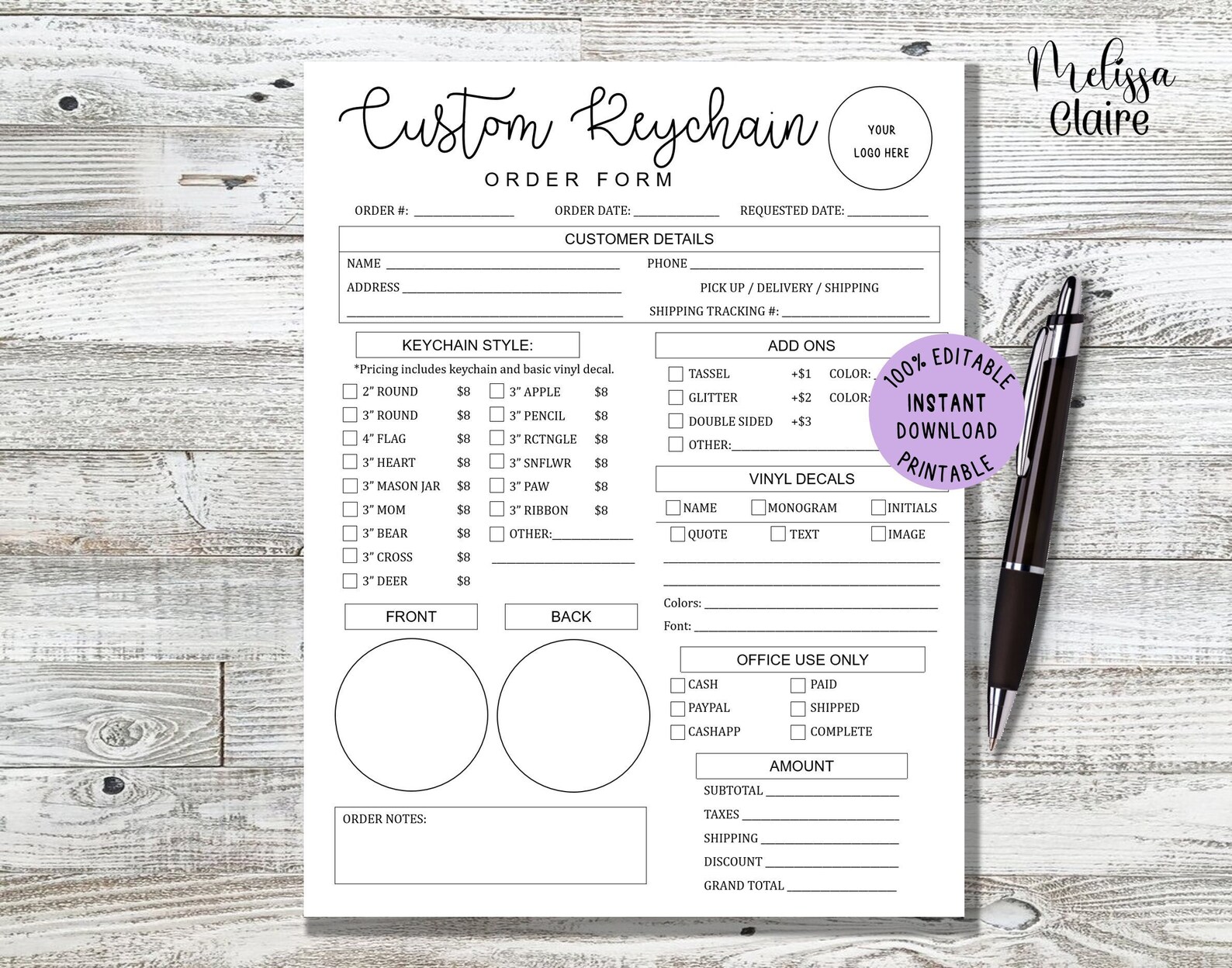Editable Keychain Order Form Template Custom Keychain Form - Etsy