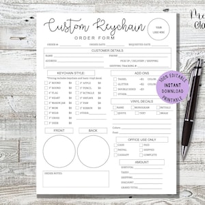 Editable Keychain Order Form Template Custom Keychain Form - Etsy