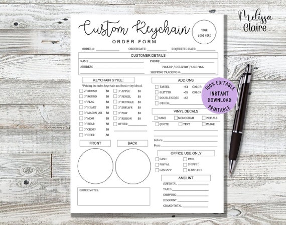 Editable Keychain Order Form Template Custom Keychain Form - Etsy