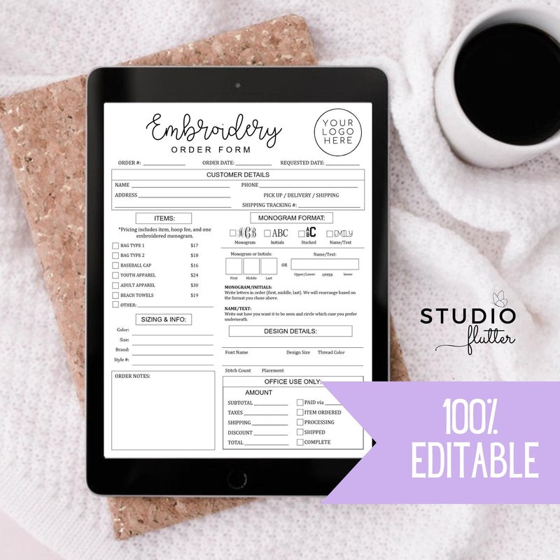 Embroidery Order Form Template - Etsy
