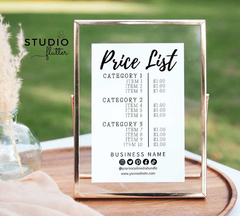 Sign Editable Price List Printable Payment Sign Editable Pricing Sheet ...