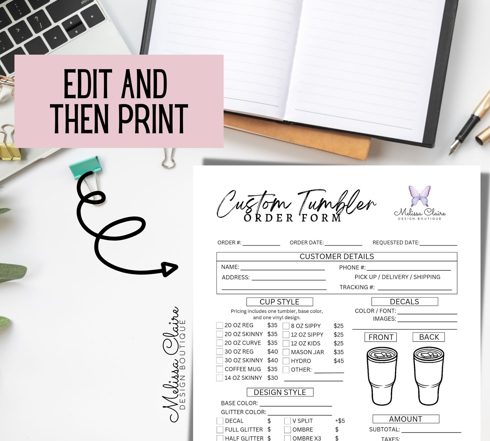 Editable Tumbler Order Form Template, Canva Forms, Custom Tumbler Order ...