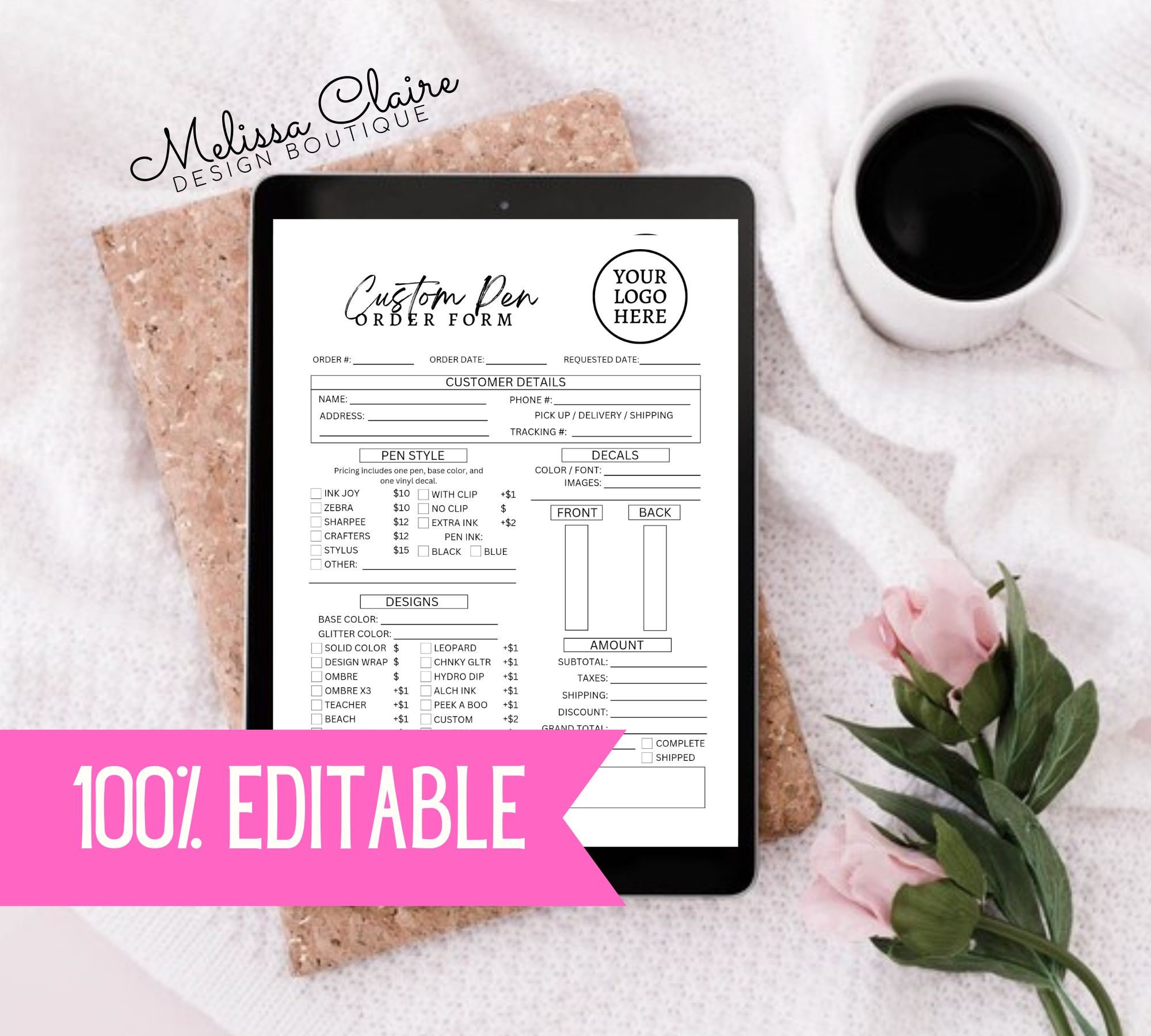 Editable Pen Order Form Template, Canva Forms, Custom Pen Order Form ...