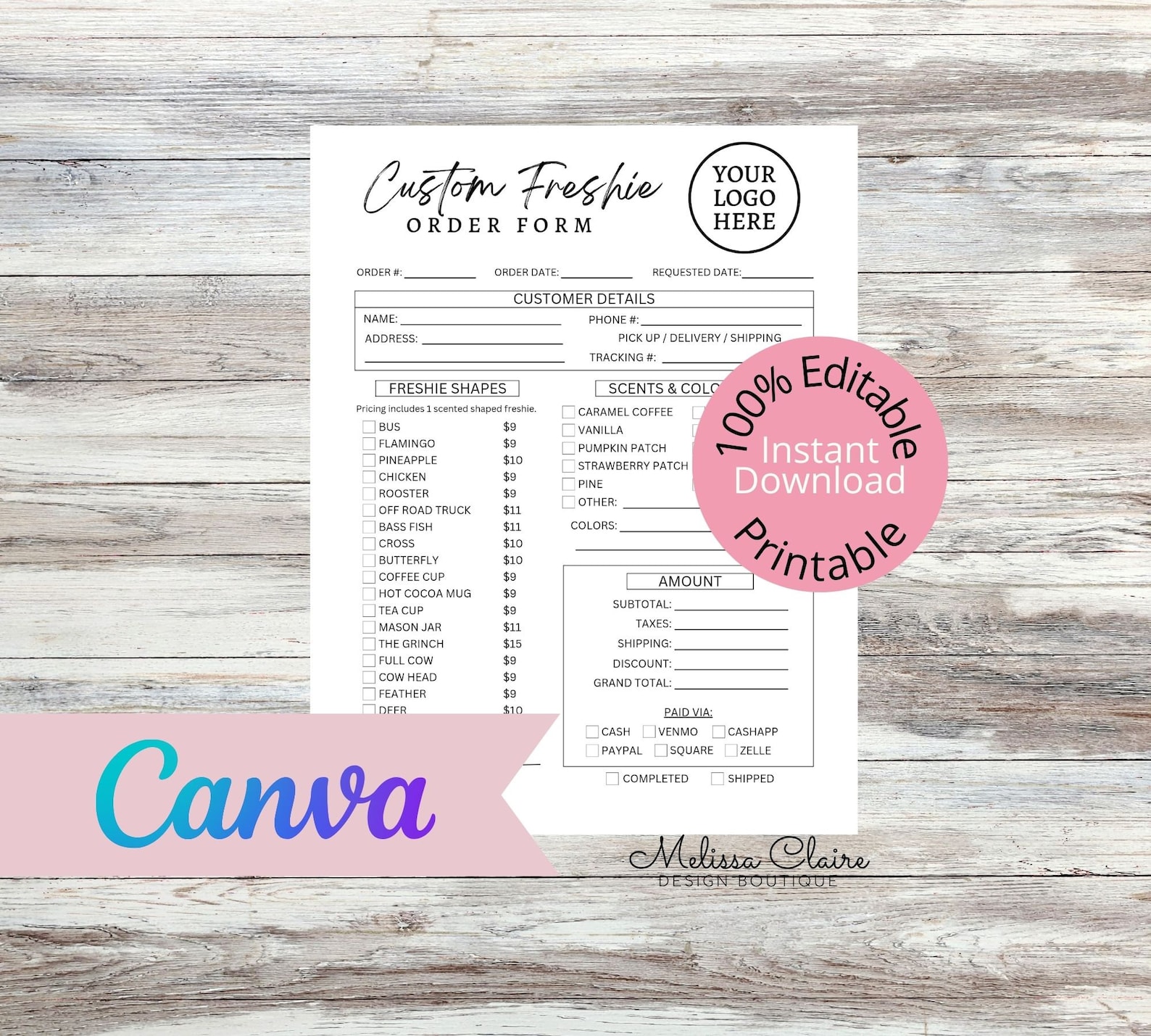Editable Freshie Order Form Template Canva Forms Custom - Etsy