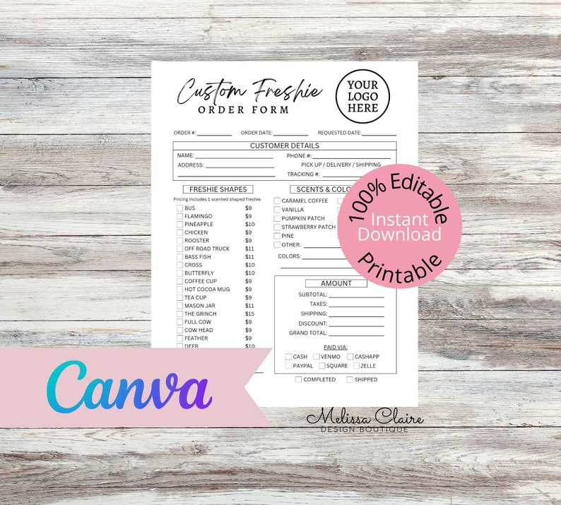 Editable Freshie Order Form Template Canva Forms Custom - Etsy