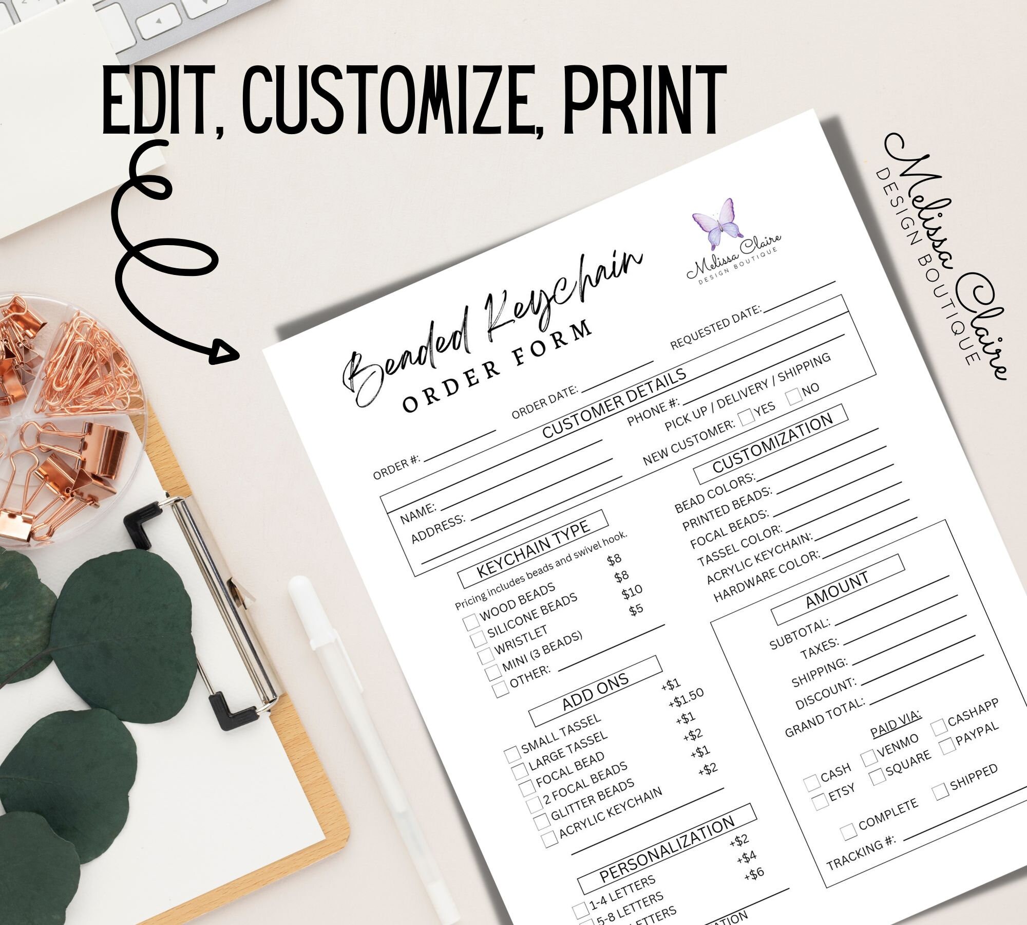 Editable Keychain Order Form Template, Canva Forms, Custom Beaded ...