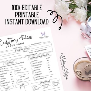 Editable Pen Order Form Template, Custom Pen Form, Order Ready ...