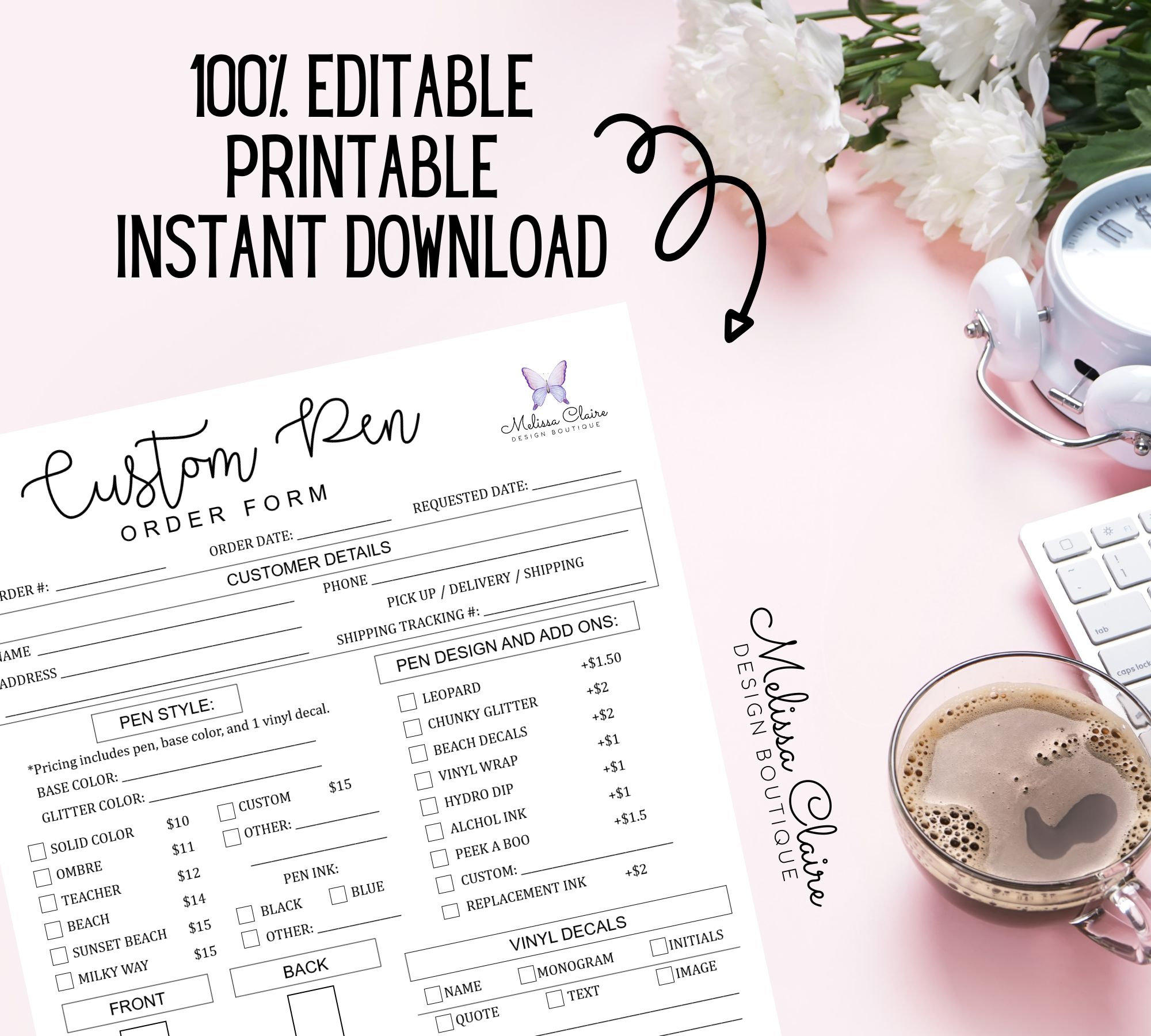 Editable Pen Order Form Template, Custom Pen Form, Order Ready ...