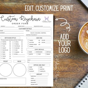 Editable Keychain Order Form Template, Custom Keychain Form, Order ...