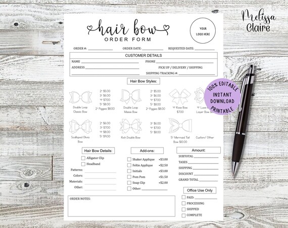 Editable Hair Bow Order Form Template Custom Hair Bow Form - Etsy