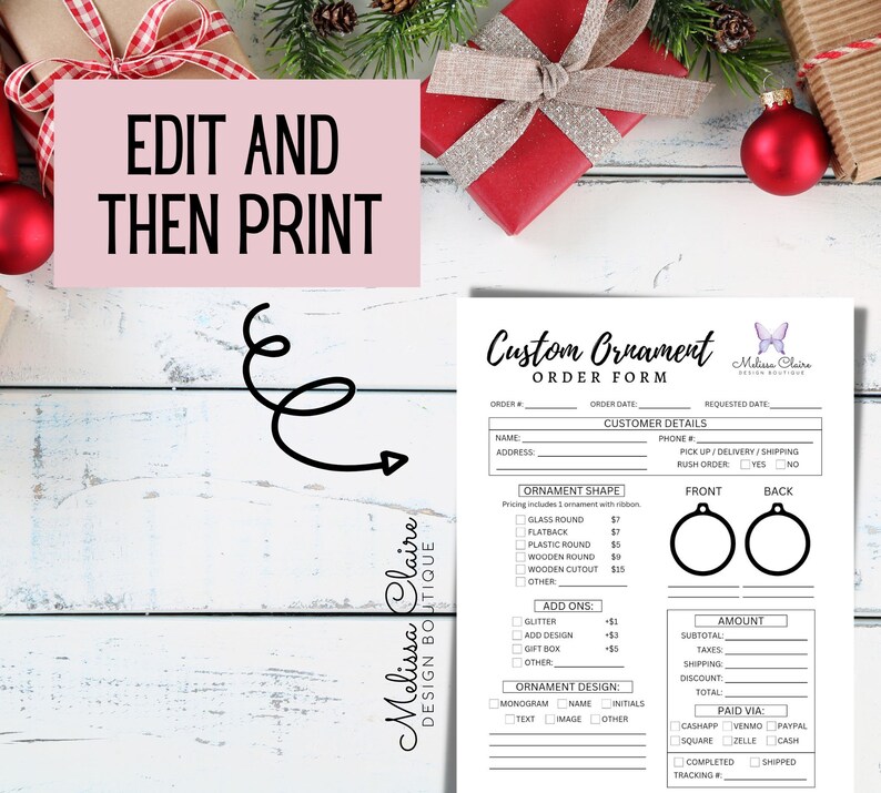 Editable Ornament Order Form Template Printable Custom Etsy