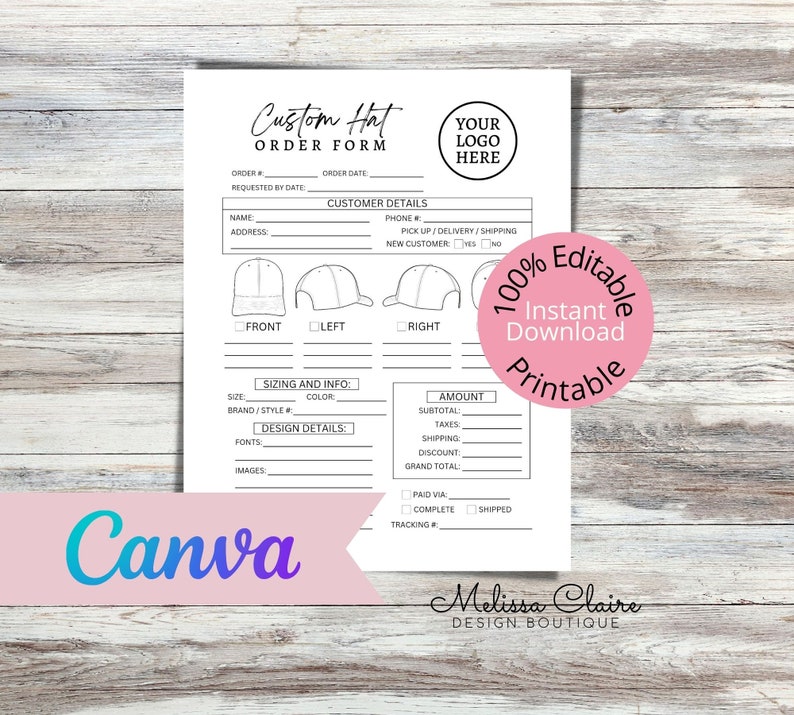Editable Hat Order Form Template Canva Forms Custom Hat - Etsy