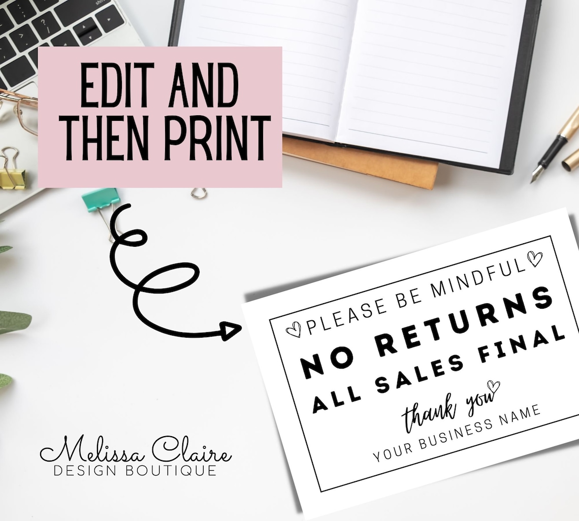Editable No Returns Sign Template Printable All Sales Final - Etsy