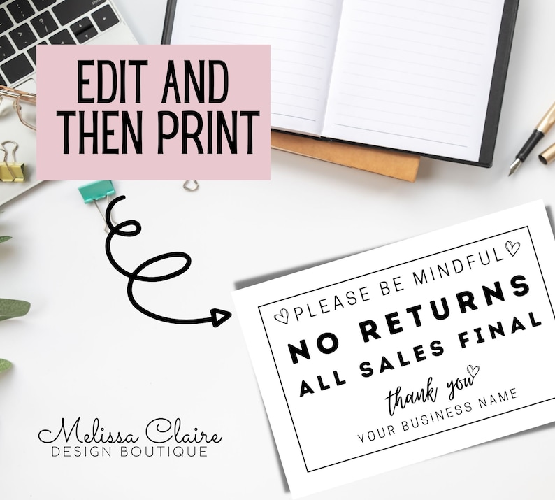 Editable No Returns Sign Template, Printable All Sales Final Sign ...