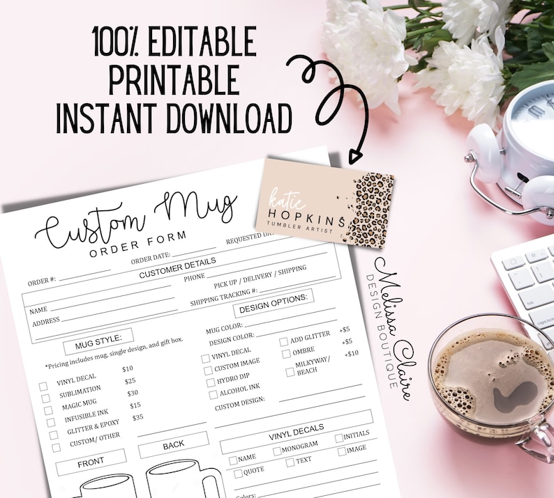 Editable Coffee Mug Order Form Template, Custom Coffee Mug Form, Order ...