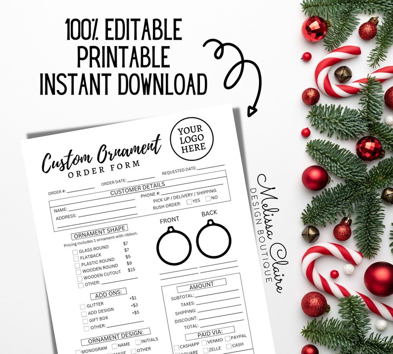 Editable Ornament Order Form Template, Printable Custom Ornament Order ...