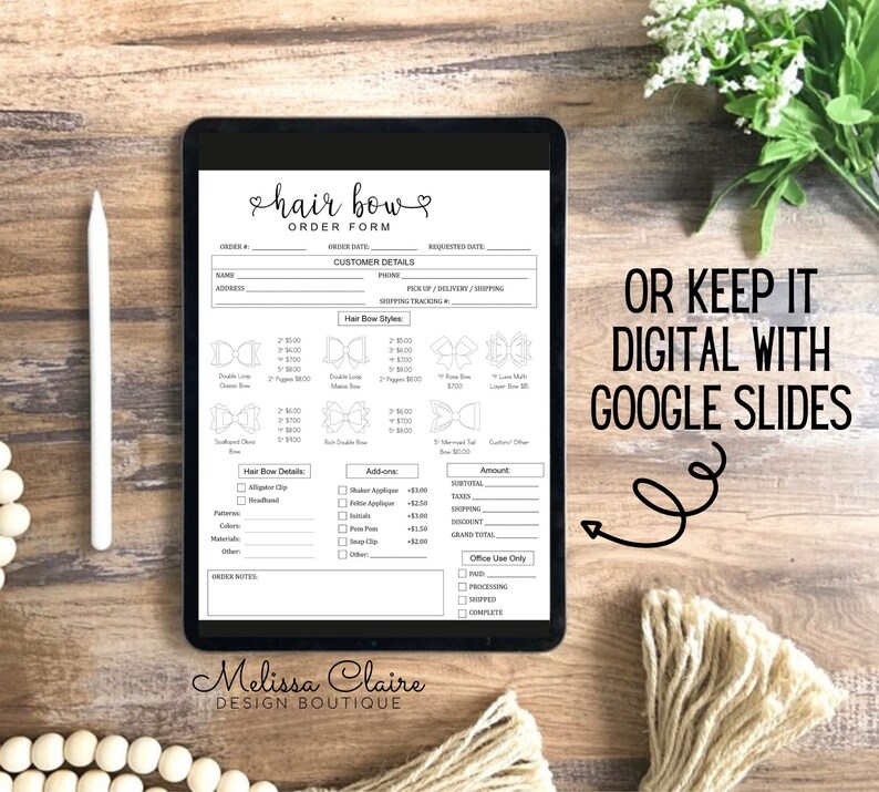 Editable Hair Bow Order Form Template, Custom Hair Bow Form, Order ...