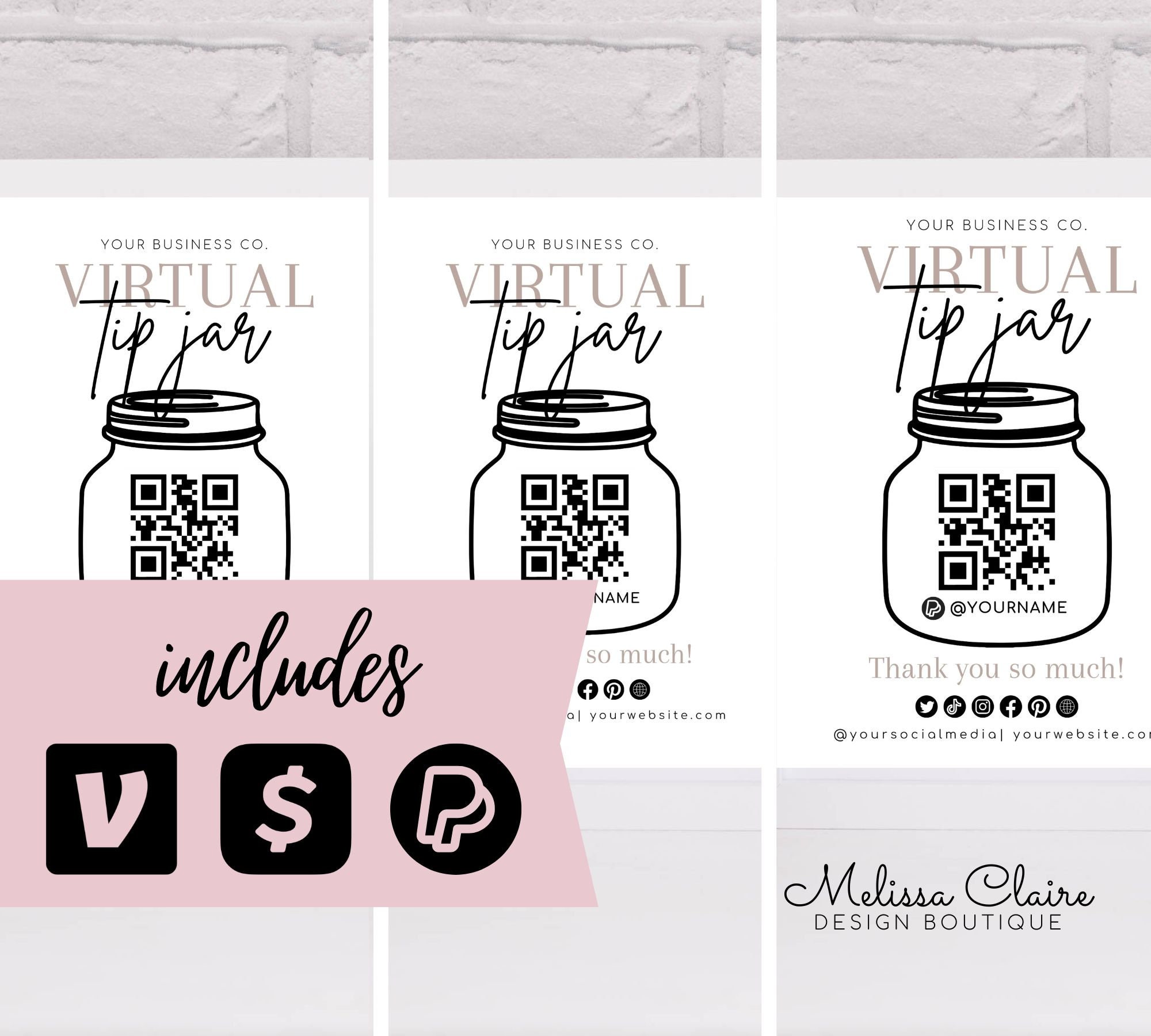 Sign Payment Printable Tip Virtual Jar Venmo Payment Sign QR Code Sign ...