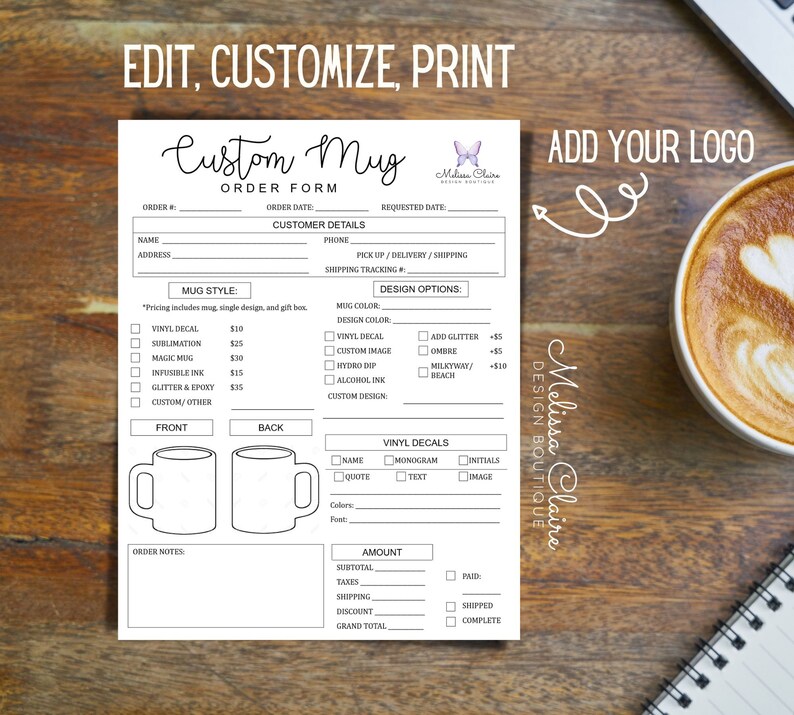 Editable Coffee Mug Order Form Template, Custom Coffee Mug Form, Order ...