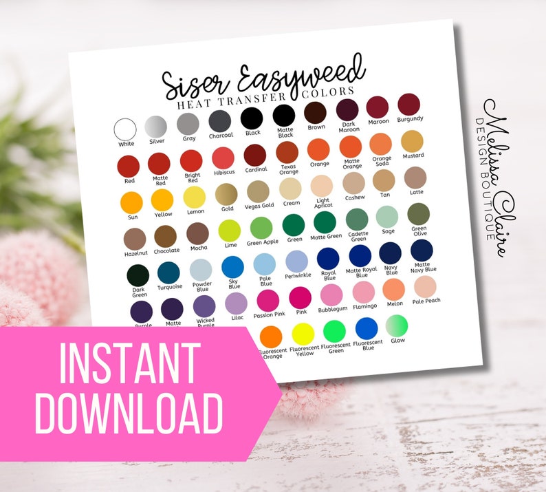Vinyl Color Chart, Siser HTV Color Chart, Heat Transfer Color Chart, T ...