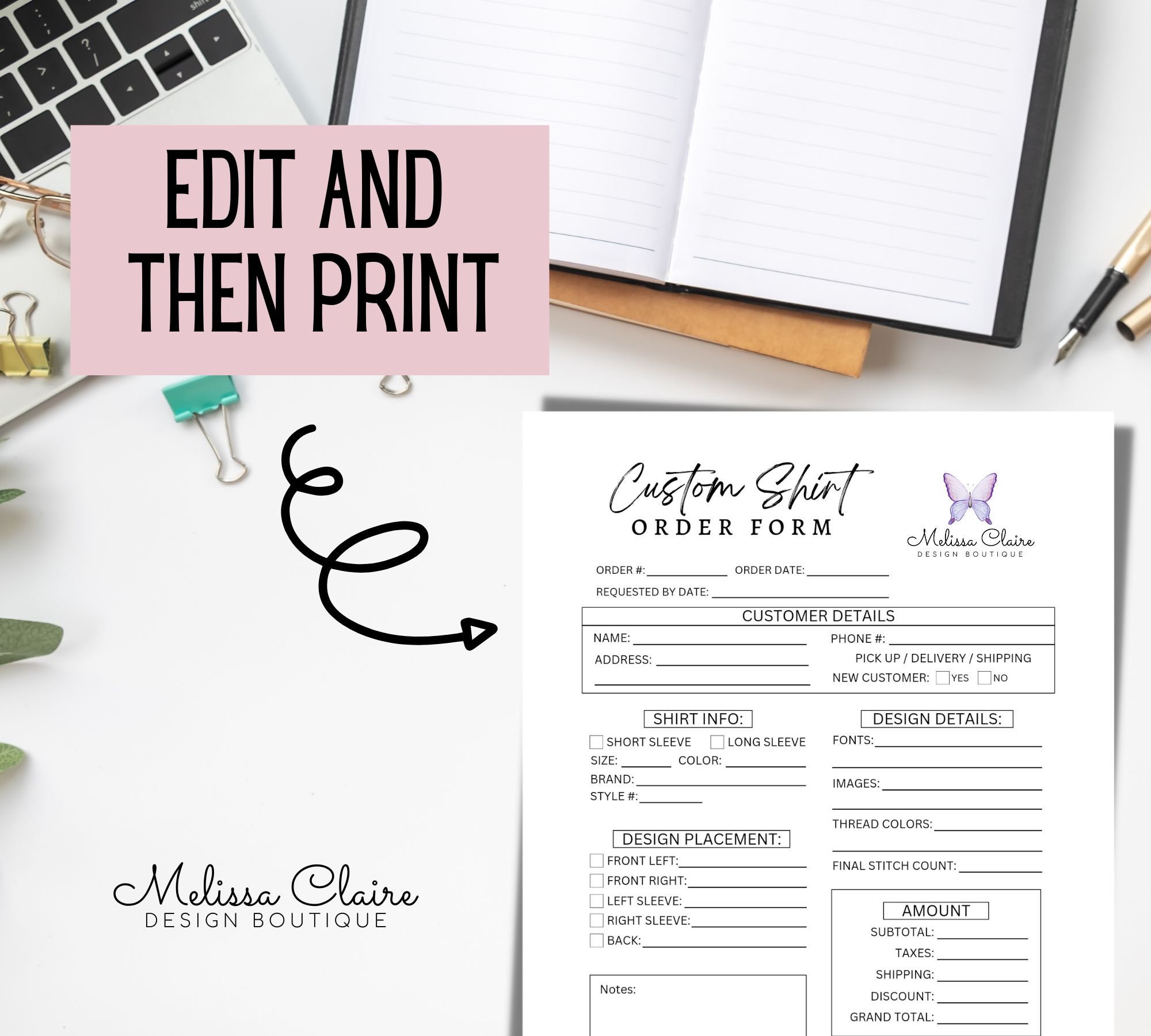 Editable Embroidery Shirt Order Form Template Canva Forms - Etsy