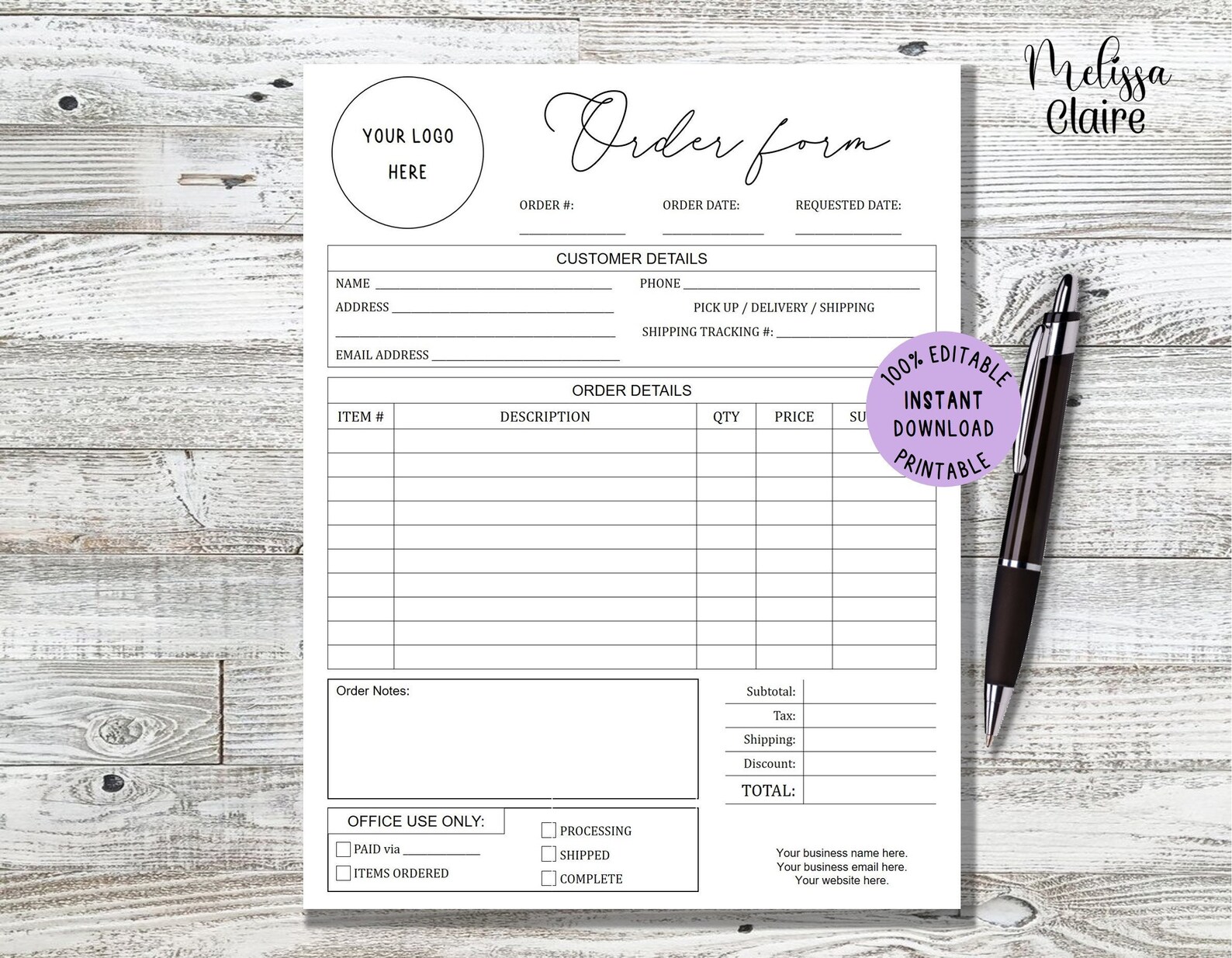Editable Generic Order Form Template Custom Order Form Order - Etsy