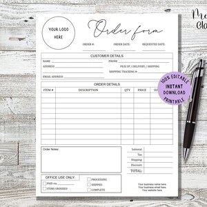 Editable Generic Order Form Template Custom Order Form Order - Etsy