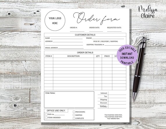 Editable Generic Order Form Template Custom Order Form Order - Etsy