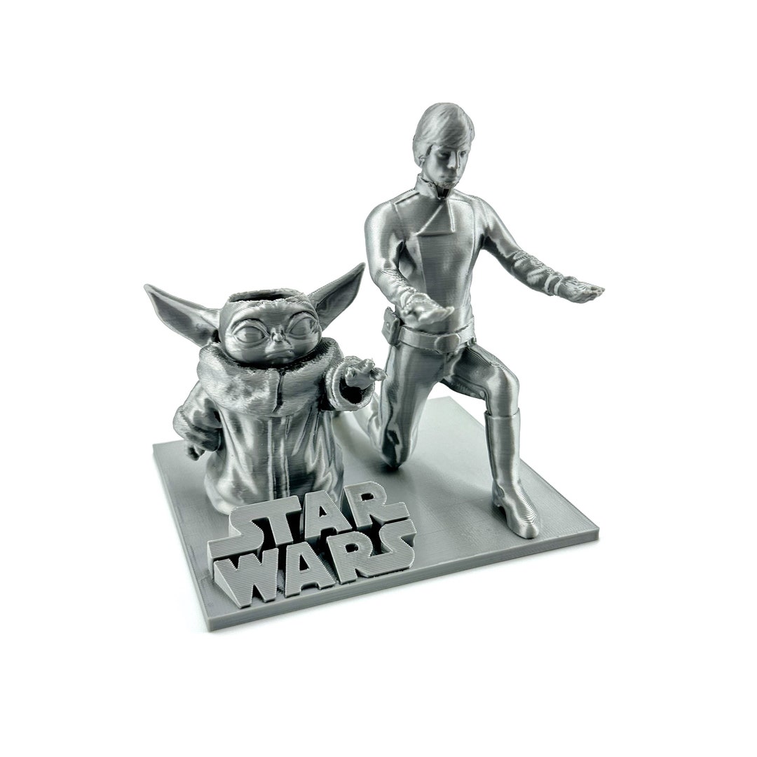 Luke Skywalker and Grogu Pen Holder Baby Yoday - Lightsaber Pen - Star ...