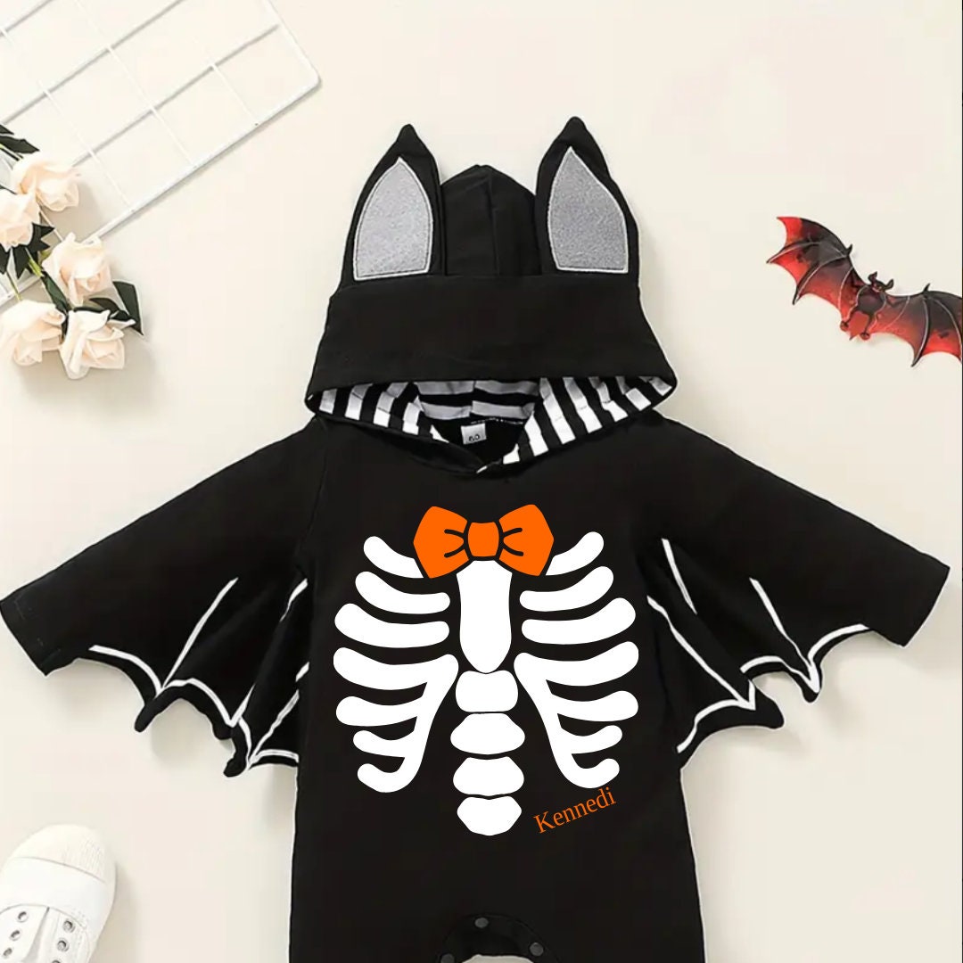 Personalized Halloween Hooded Bat Outfit, Baby Outfit, Baby Halloween ...
