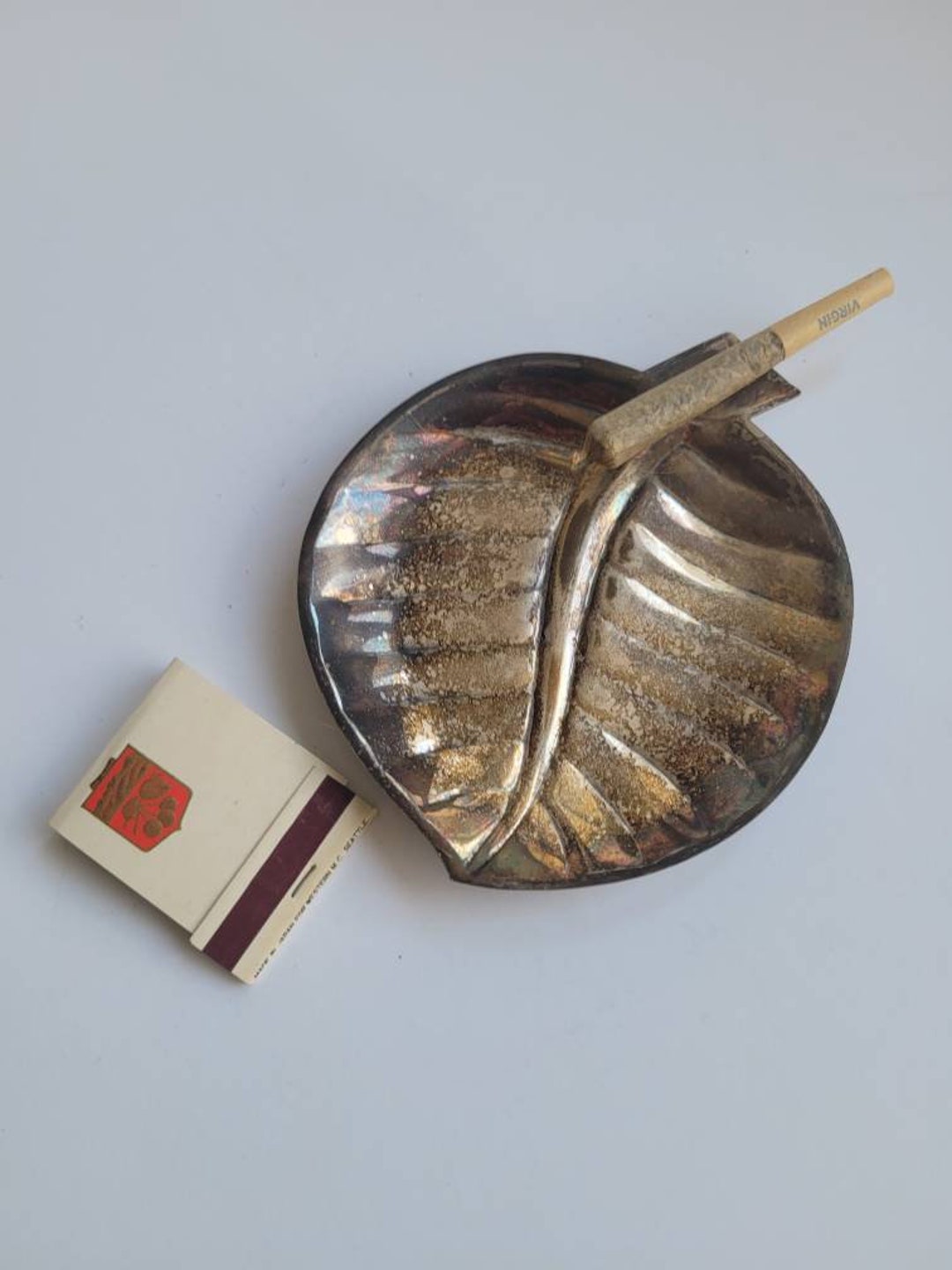 Vintage Metal Leaf Ashtray With Unique Inscription - Etsy