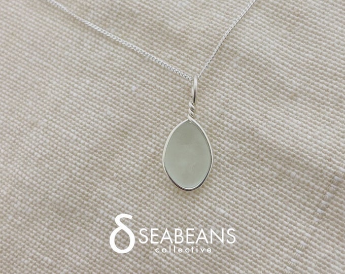 Sea Glass Necklace, Wire Seaglass Necklace, Sterling Silver Necklace ...