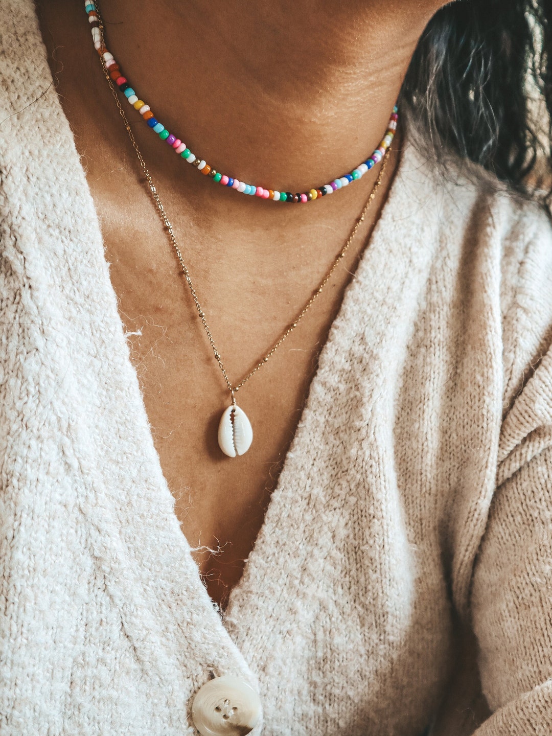 Melasti Shell Necklace, Double Layer Necklace, Beachy Jewellery ...
