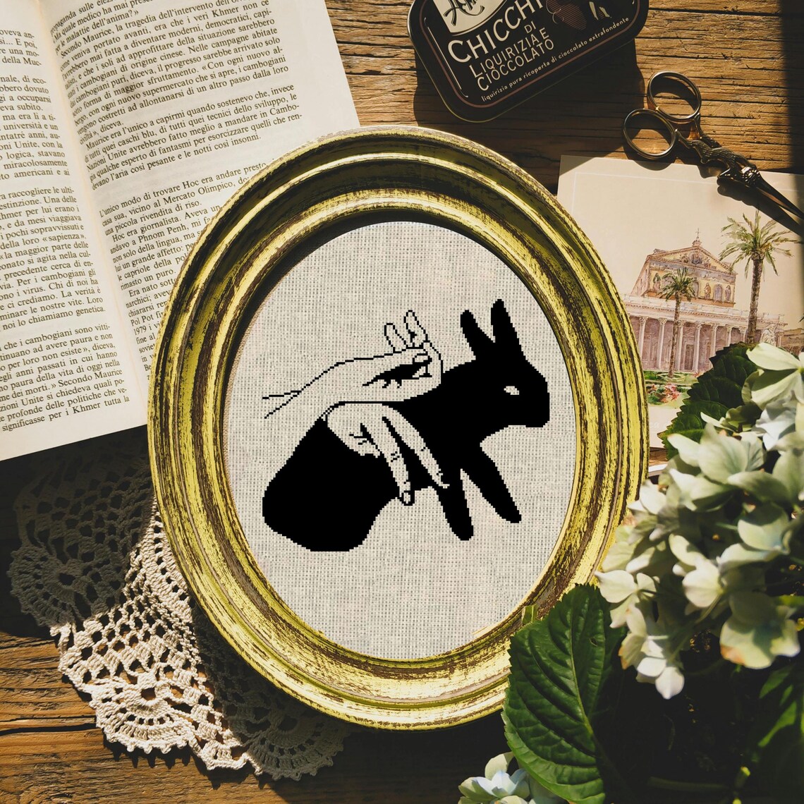 Rabbit Shadow Puppet Cross Stitch Pattern vintage Illustration - Etsy
