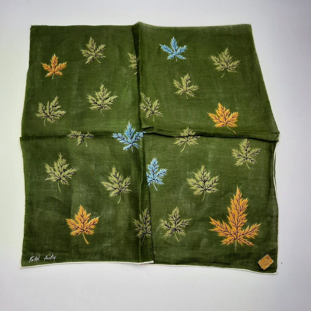New Vintage Faith Austin Kimball Linen Handkerchief Green With - Etsy