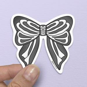 Bones Bow Sticker, Cute Goth Bow, Spooky Bow, Emo Gifts, Bones Lover ...