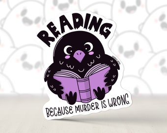 Cute Raven Reading Sticker, Book Sticker, Reading Sticker, Bookish ...