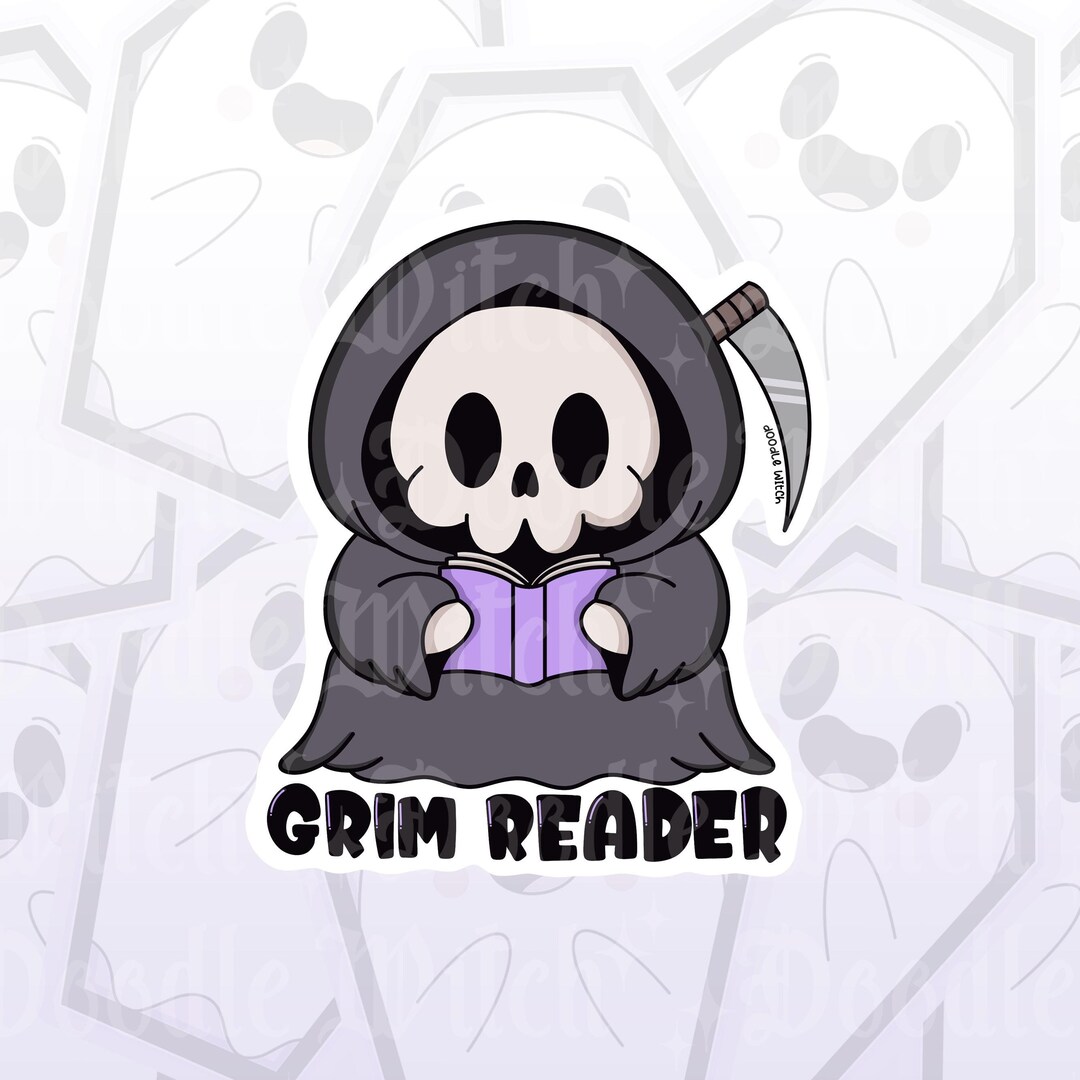 Grim Reader Sticker, Cute Reaper Sticker, Reader Stickers, Book ...