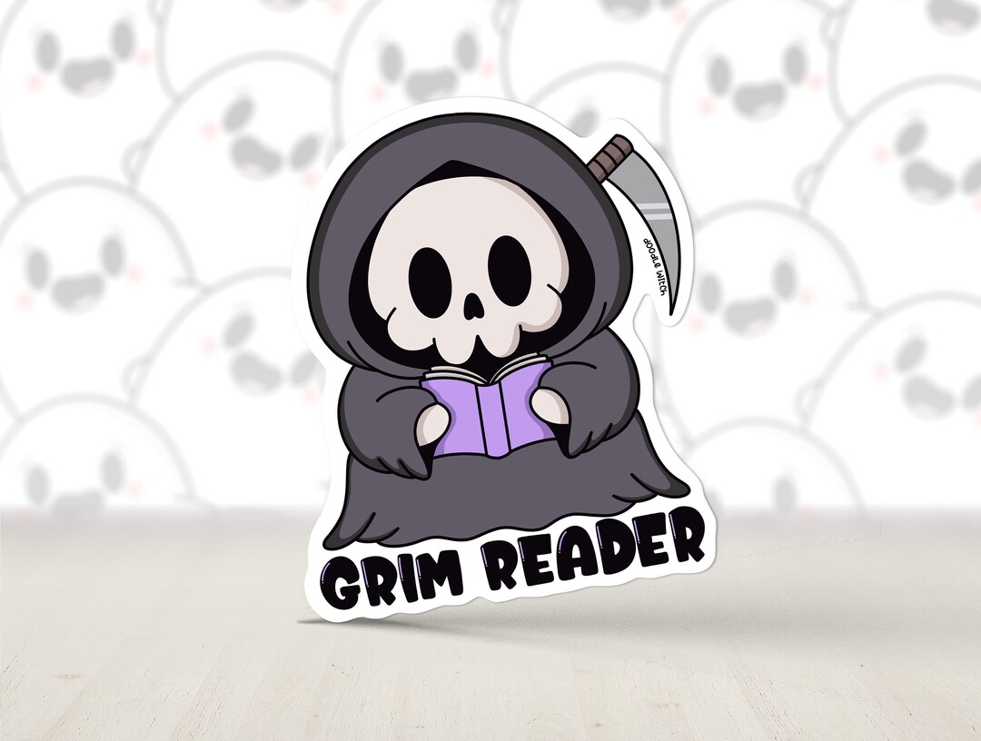Grim Reader Sticker, Cute Reaper Sticker, Reader Stickers, Book ...