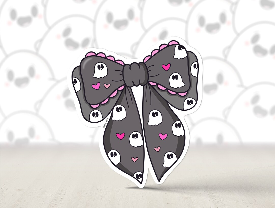 Ghost Bow Sticker, Cute Goth Bow, Grey Bow Sticker, Goth Coquette ...