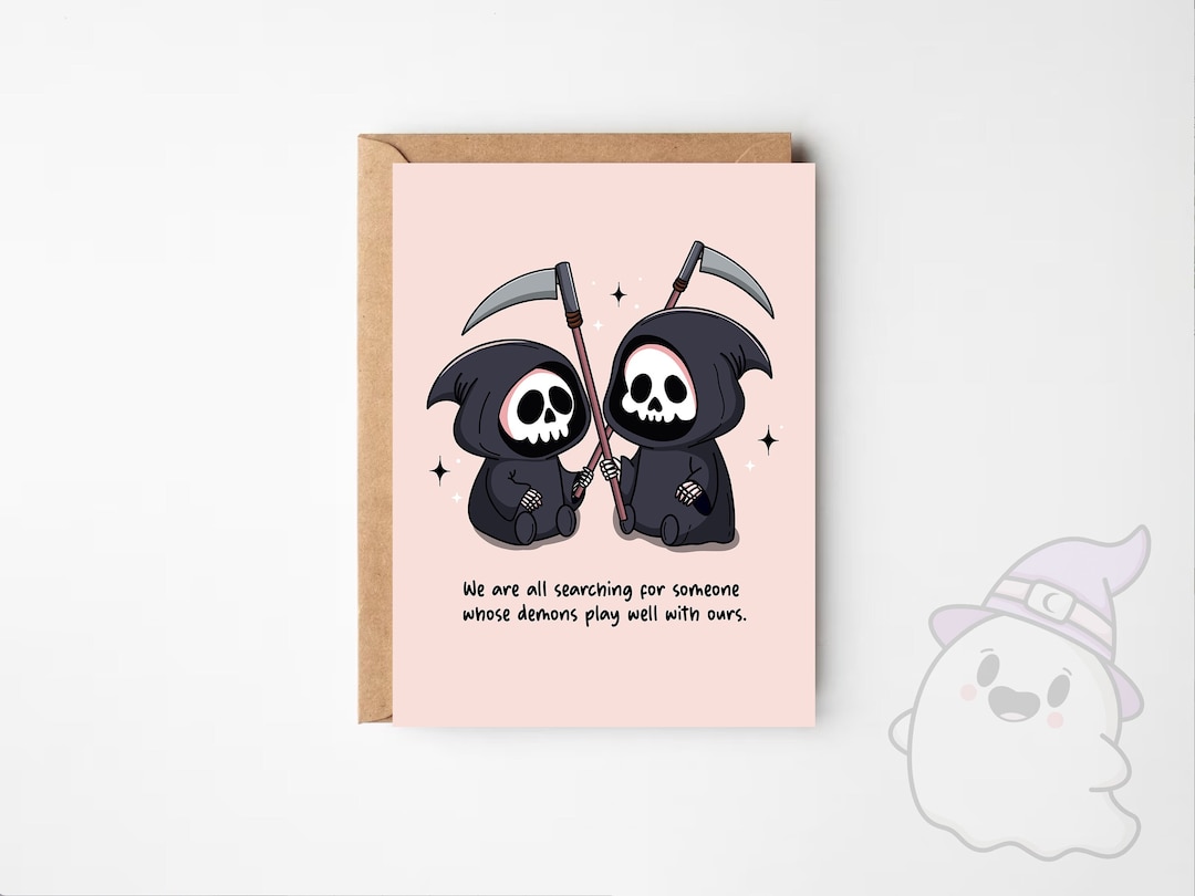 Reaper Card, Demon Cards, Cute Reaper Greetings Card, Spooky Valentines ...