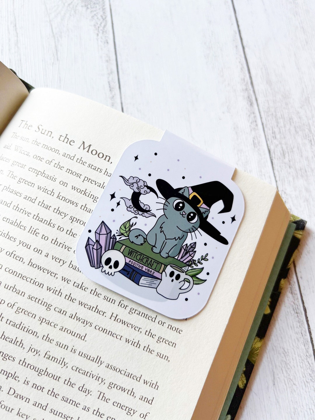 Witch Cat Laminated Magnetic Bookmark, Witchy Bookmark, Halloween Cat ...