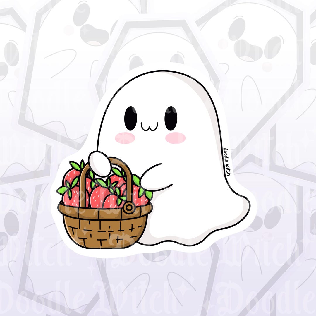 Strawberry Ghost Sticker, Ghost Strawberry, Spooky Fruit Sticker ...