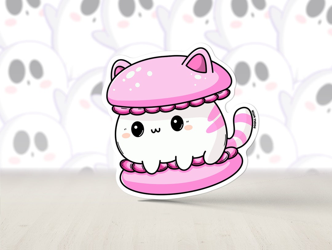 Cat Macaron Sticker, Cute Macaron Sticker, Pink Cat, Cat Lover Gift ...